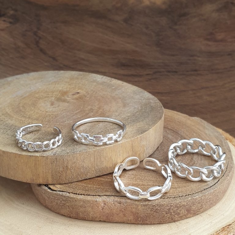Adjustable Chain Mid Finger Silver Ring - Studio Jewellery Australia