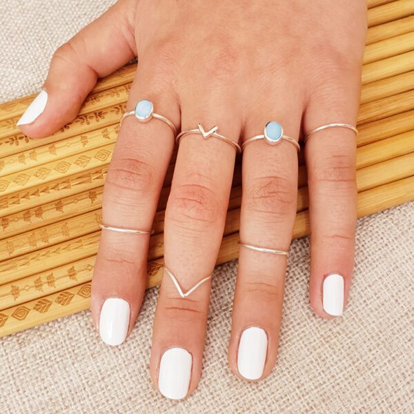 Blue Oval Shell Silver Ring - Studio Jewellery US