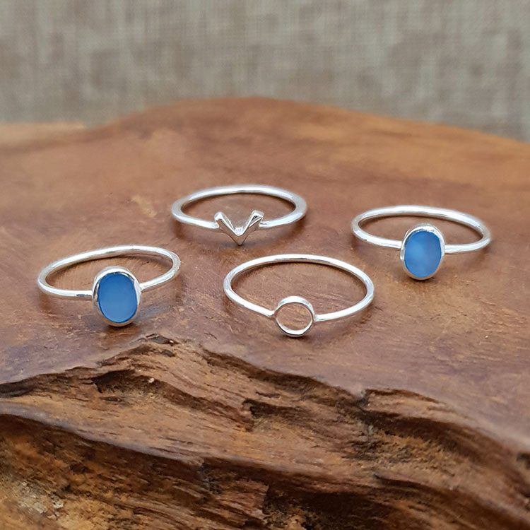 Blue Oval Shell Silver Ring - Studio Jewellery US