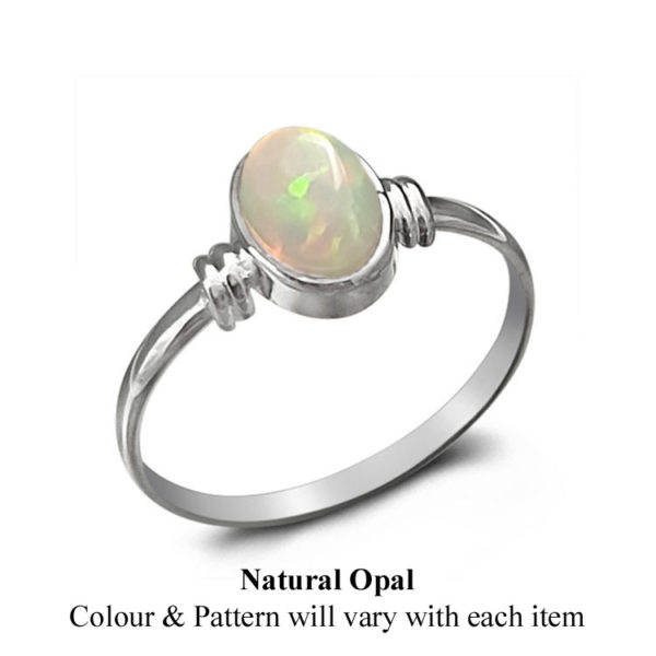 Opal Fine Banded Silver Ring - Studio Jewellery US